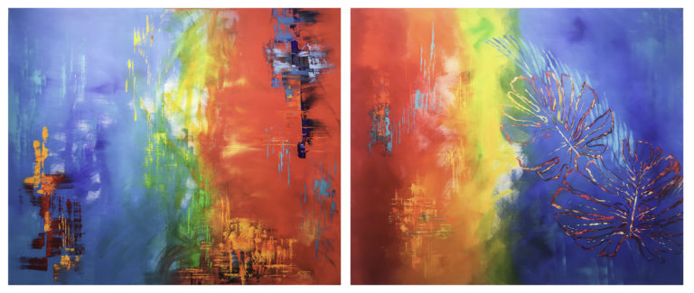 Abstract #4. Diptych, Acrylic Painting, Canvas 120 x 100 cm each (47 x ...